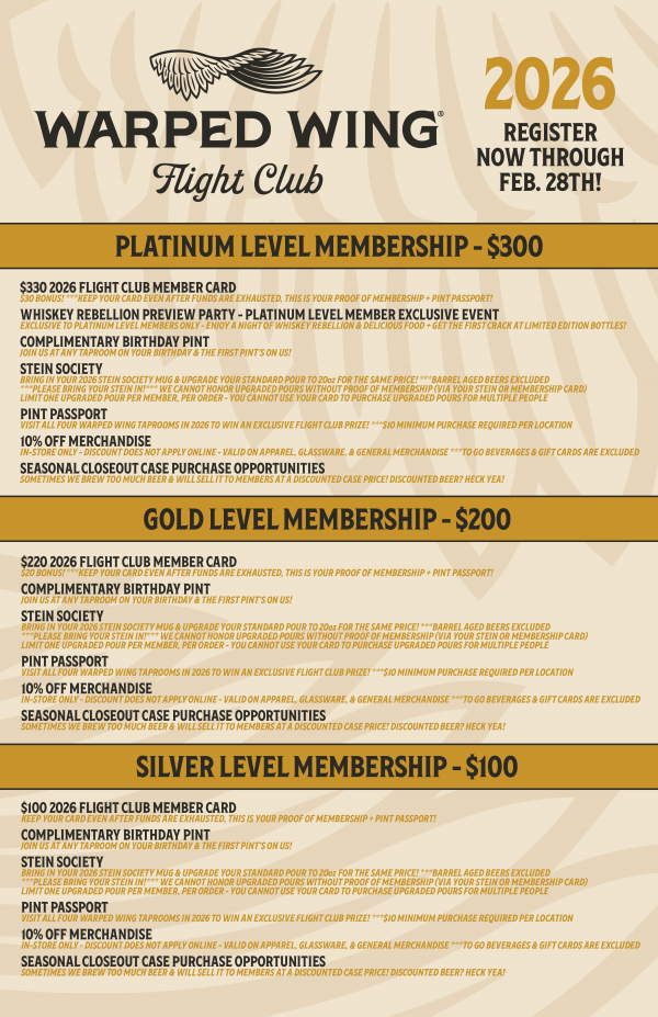 Flight Club Memberships 2026 - Warped Wing Brewing Company